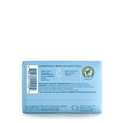 MRS. MEYER'S CLEAN DAY Bar Soap, Use as Body Wash or Hand Soap, Made with Essential Oils, Rain Water, 5.3 oz, 1 Bar