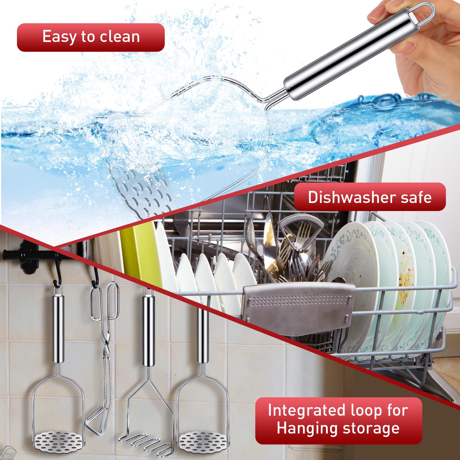 Mumufy 6 Pack Potato Masher Peeler Set Includes Wire Masher Swivel Peeler Vegetable Peelers Heavy Duty Masher Kitchen Tools for Potato Press Cooking Berries Fruits Avocado (Silver)