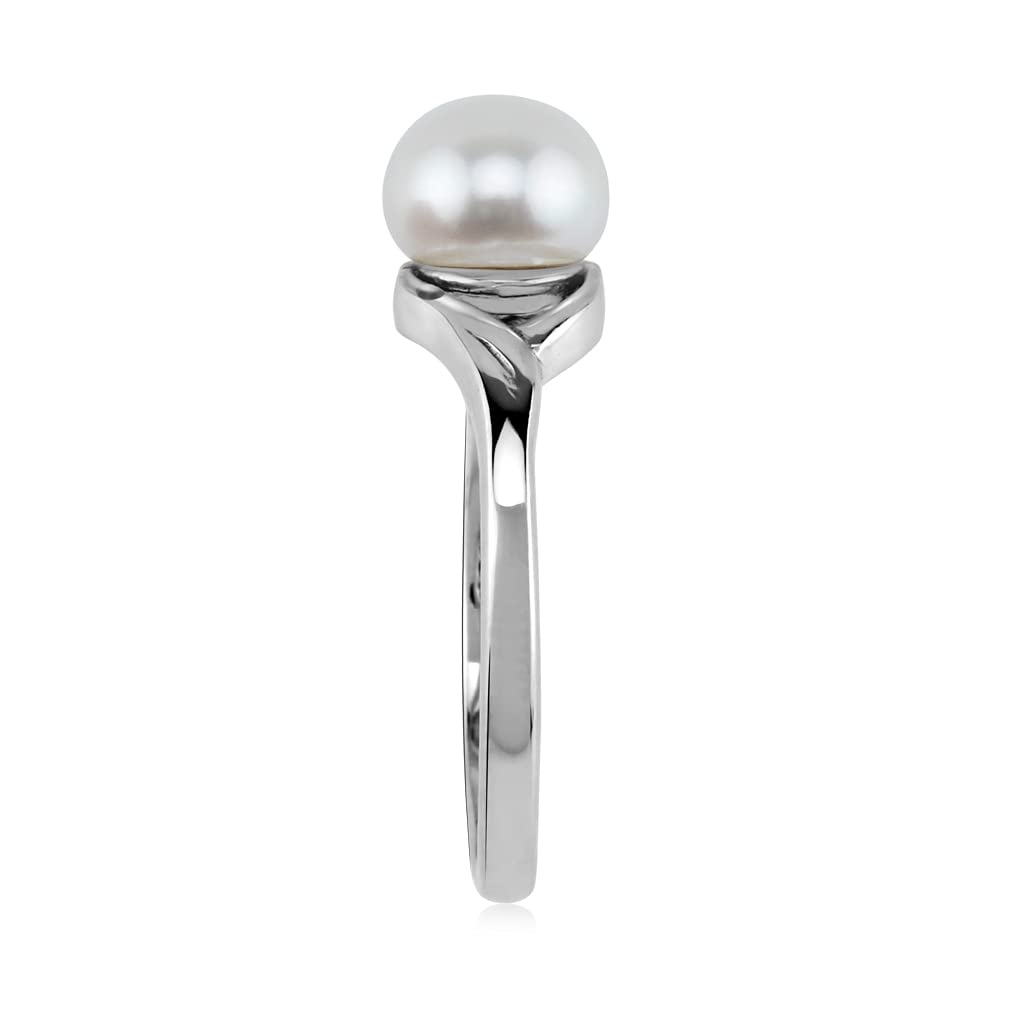 Silvershake White Cultured Freshwater Pearl 925 Sterling Silver Promise Solitaire Ring Size 5