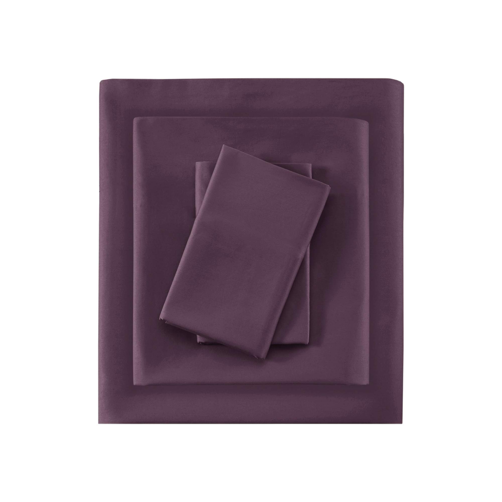 Madison Park 600 Thread Count Luxurious Hypoallergenic Ultra Soft Breathable 100% Pima Cotton 4 Piece Sheet Set, Queen, Plum