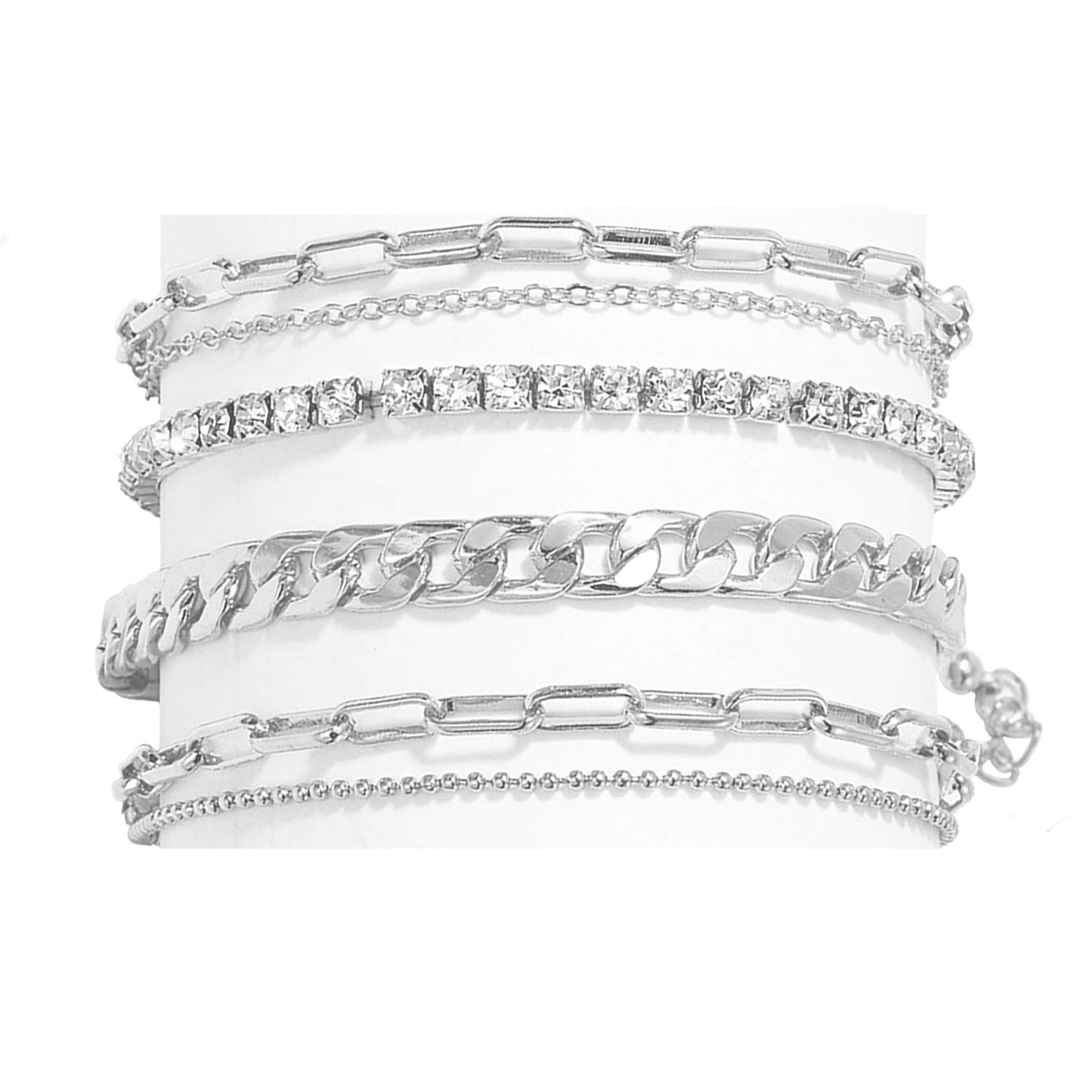 Nanafast 4-6PCS Ankle Bracelets Set for Women Gold Boho Beach Anklet Chain Adjustable Foot Jewelry Extremely Simple Style-4PCS-Silver