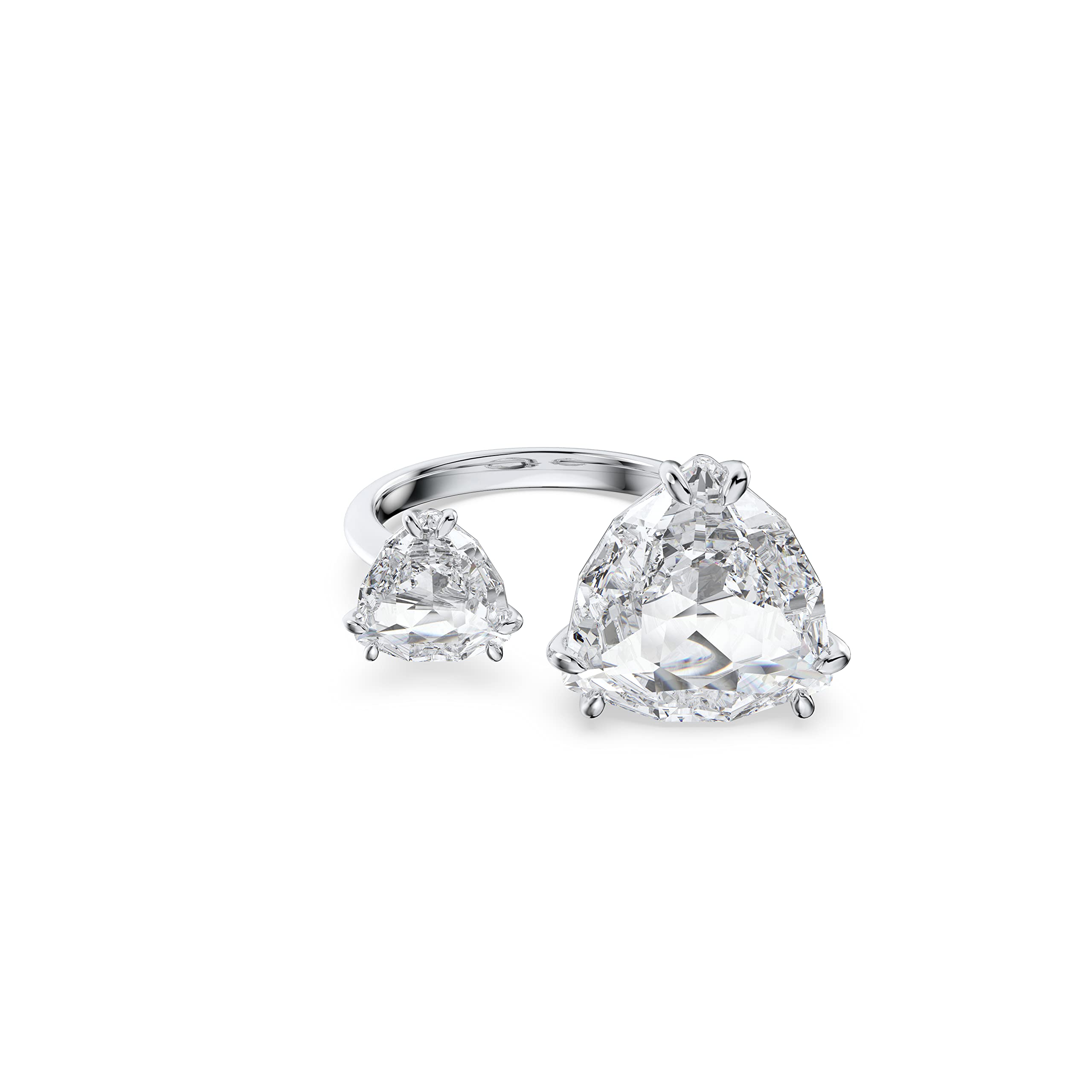 SWAROVSKI Millenia cocktail ring, Triangle cut crystals, Clear, Rhodium Finish, US 7