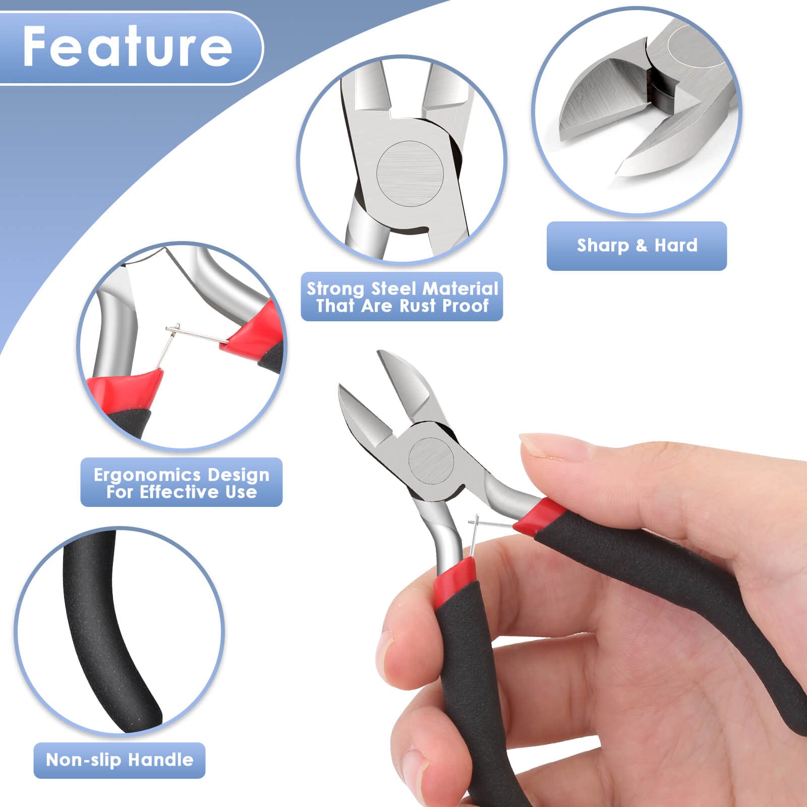 Wire Cutters, Small Side Cutters for Crafts, Flush Cutting Pliers for Jewelry Making, Floral Wire Cutters for Artificial Flowers, Zip Tie Cutters for Cable Tie, Wire Cutting Tool for Guitar Strings
