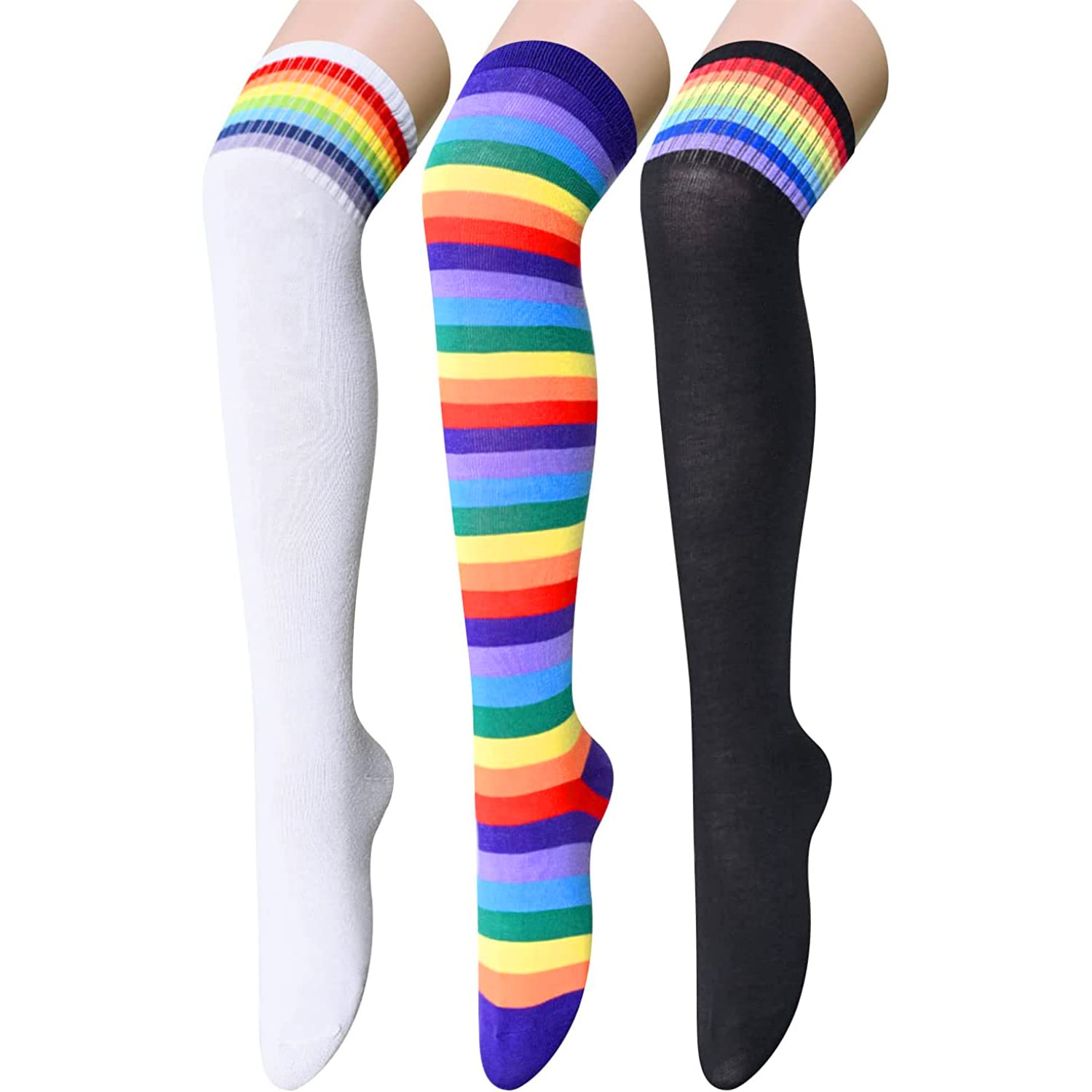 sockfun Thigh High Socks for Women,Rainbow Thigh High Socks, Knee Over the Knee Socks,Clown Socks