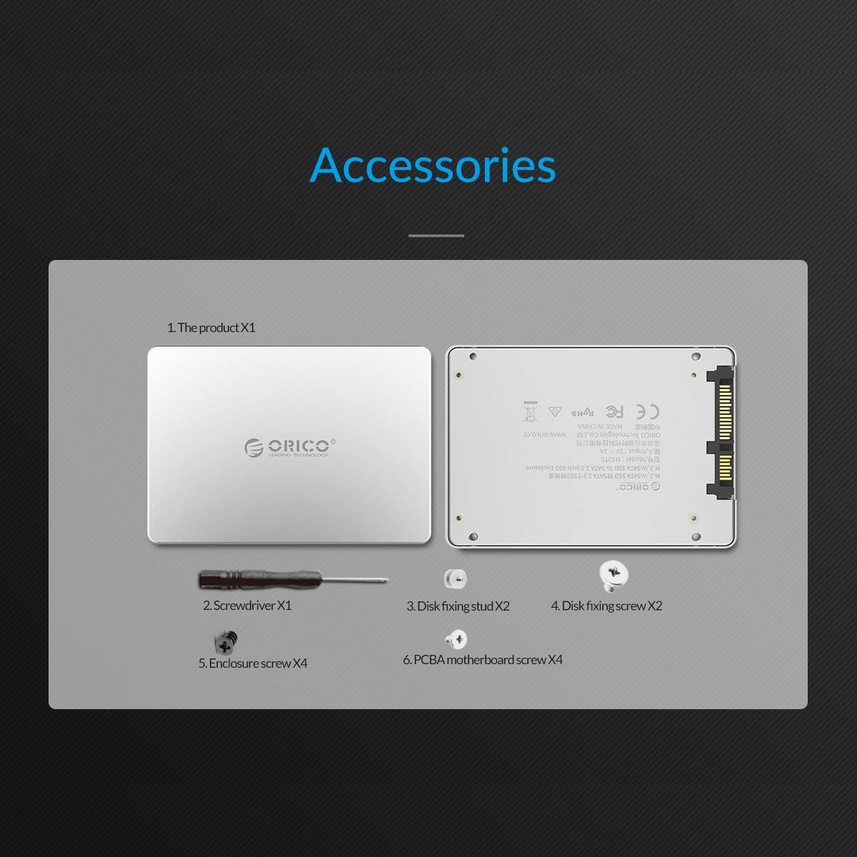 ORICO M.2 (NGFF)/mSATA to 2.5 Inch SATA 2in1 Aluminum Enclosure Adapter Multi Function Hard Drive Converter Case External SSD Enclosure-MS2TS