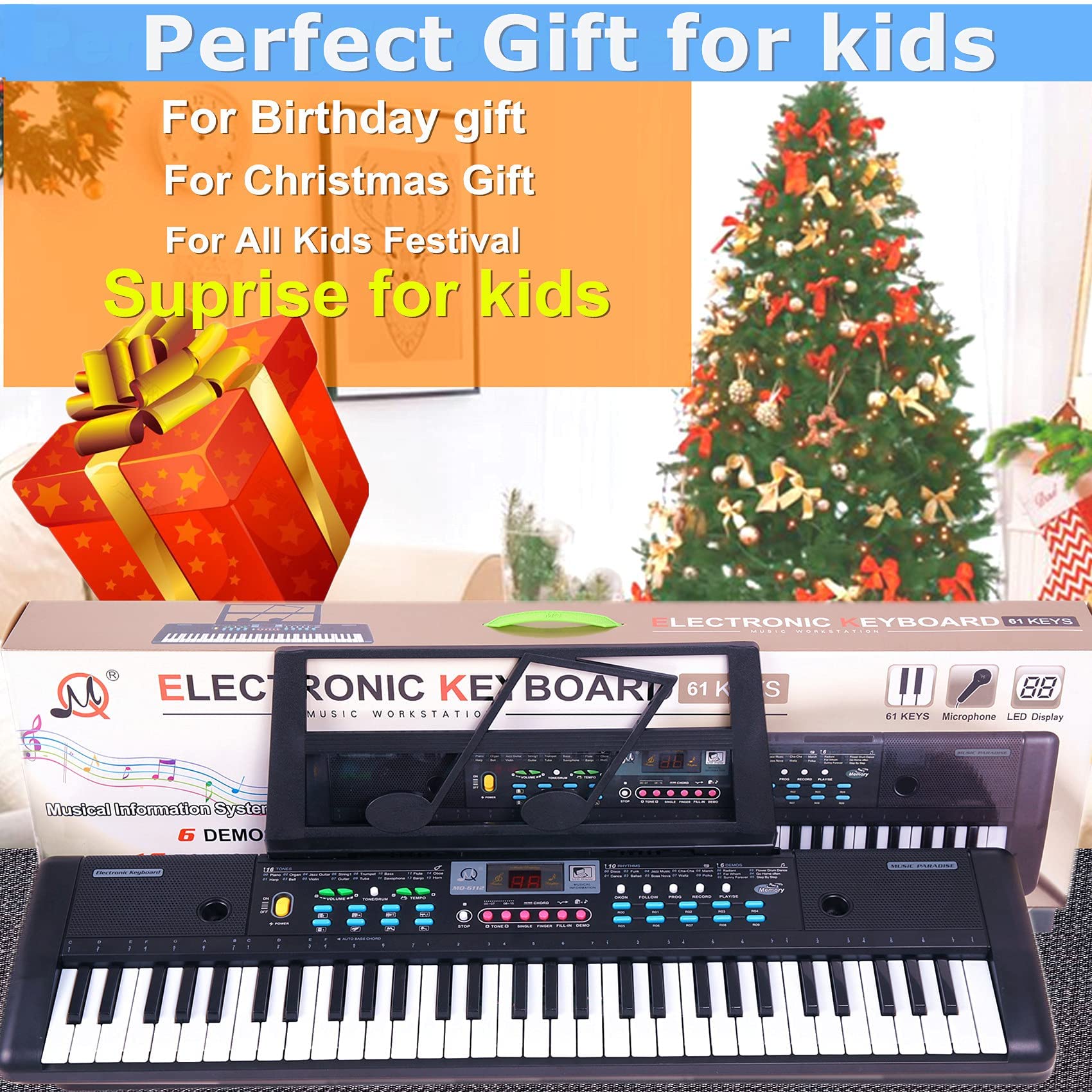 SEMART keyboard piano 61 key electric piano digital w/stand microphone electronic keyboards musical toy gifts for kids beginners
