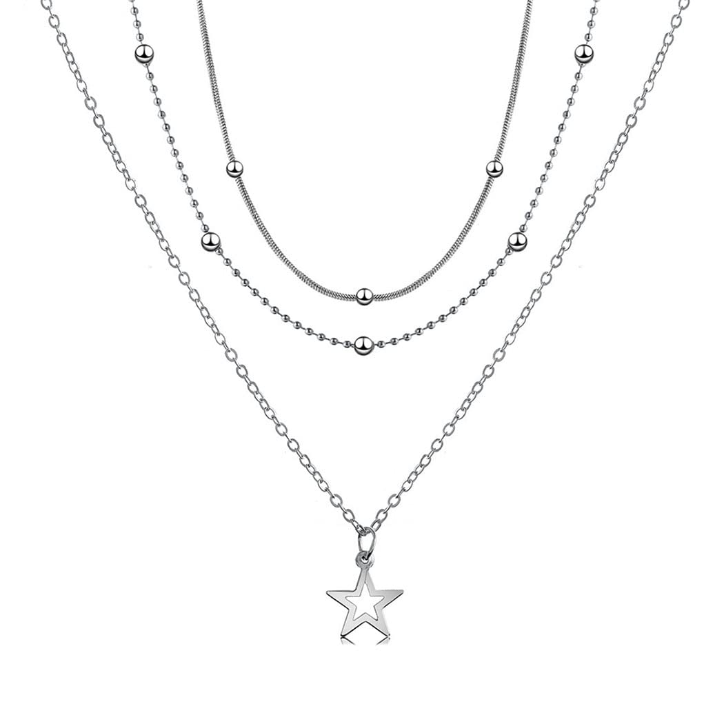 Shegirl Boho Choker Necklaces Star Layered Necklace Silver Necklace Chain Jewelry for Women
