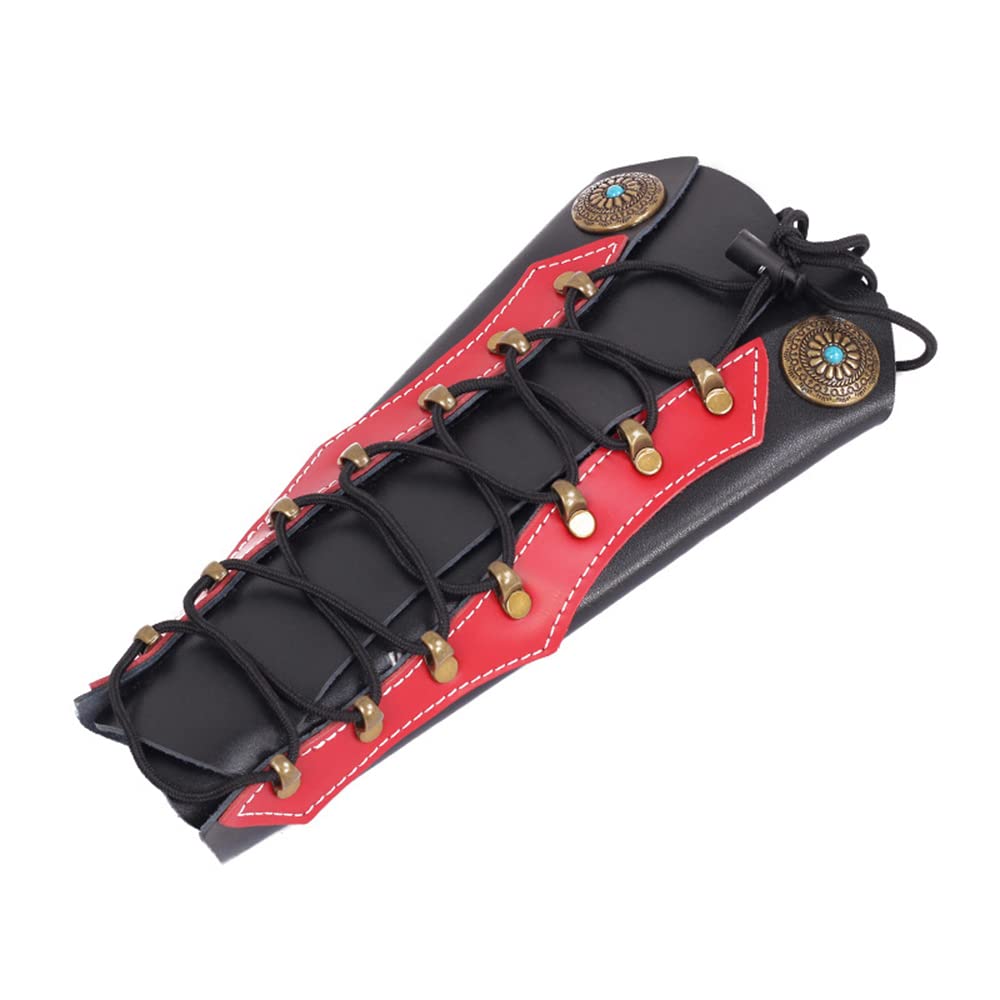SOPOGER Archery Arm Guard Leather Bow Sleeve Forearm Guard Traditional Protective Armguard Bow Shooting Hand Guard Gear for Adult Youth Men Women Hunting Practice (Red)