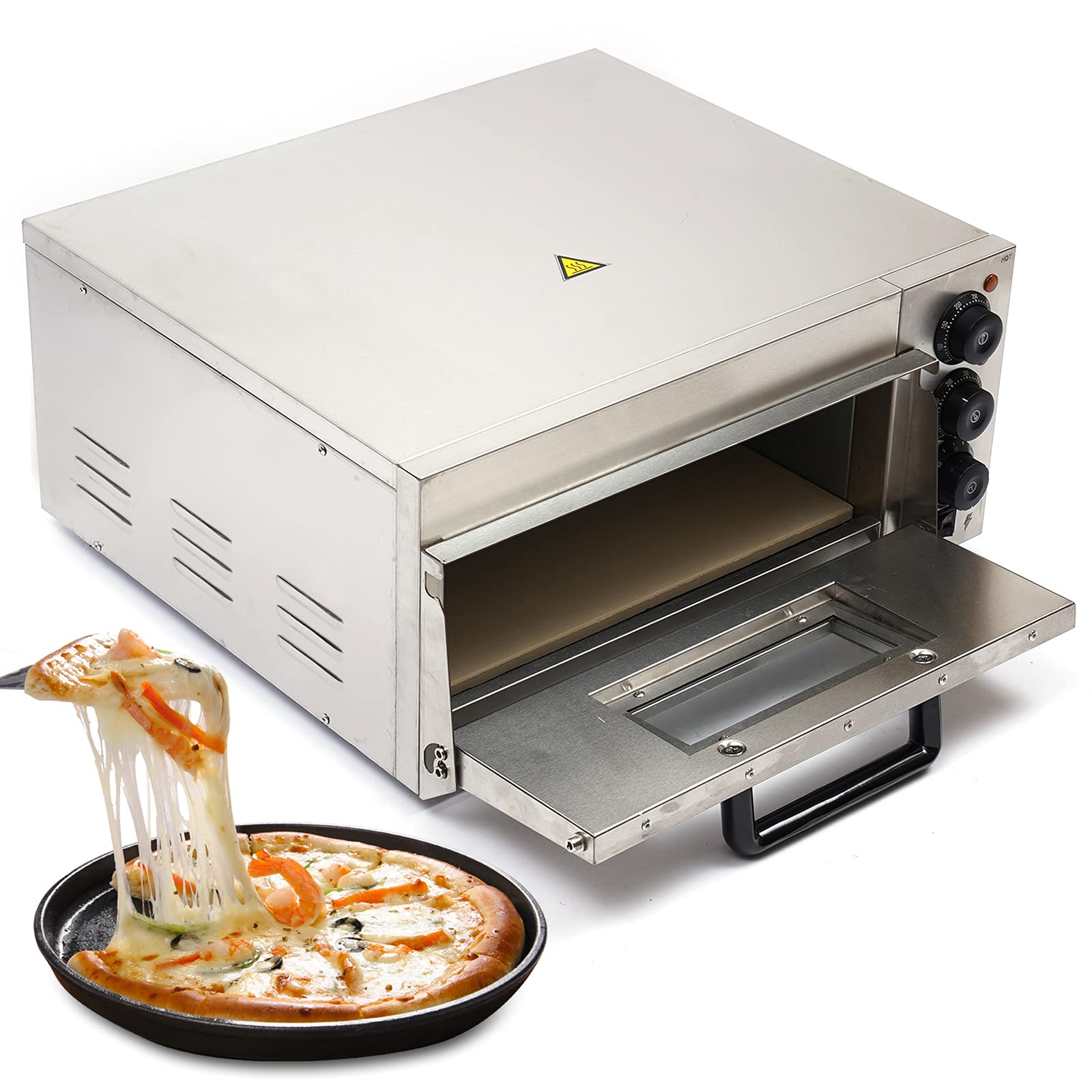 METTSOCH Pizza Oven Single Deck Fire Stone Electric 2000W 11.5inch Stainless Steel Commercial For Indoor, Business Sliver