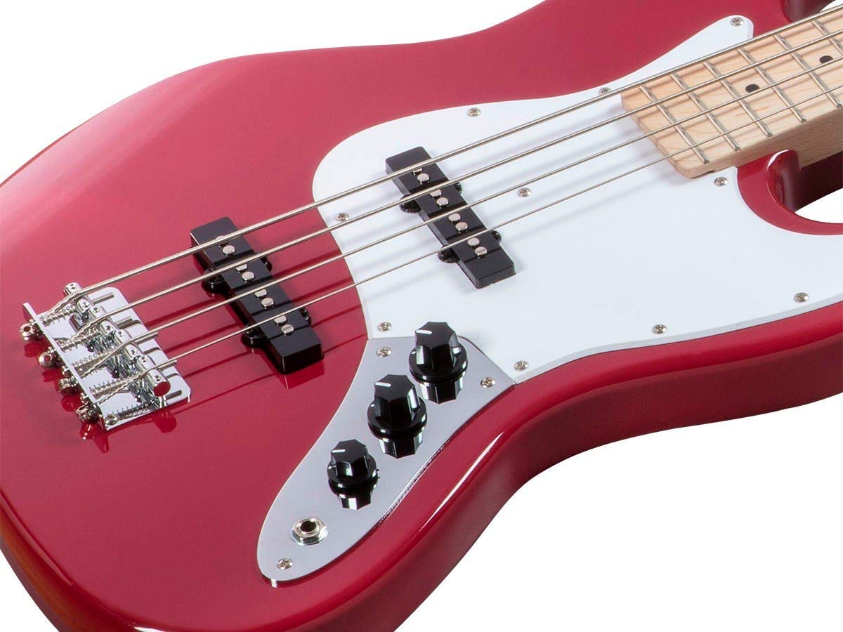 Monoprice Indio Series, 4-String Jamm Electric Bass - Right Handed, with Gig Bag, Wine red