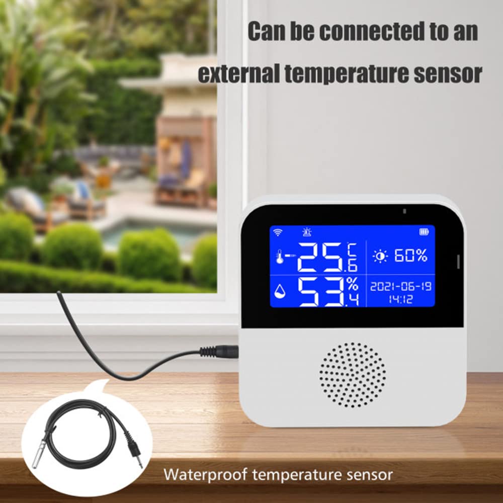 Wi-Fi Temperature Hygrometer Sensor with Probe, Indoor Thermometer Humidity Sensor, If Link with a TUYA Plug or IR Remote, Smart Control Heating Fan Cooling & Humidifier Compatible with Alexa