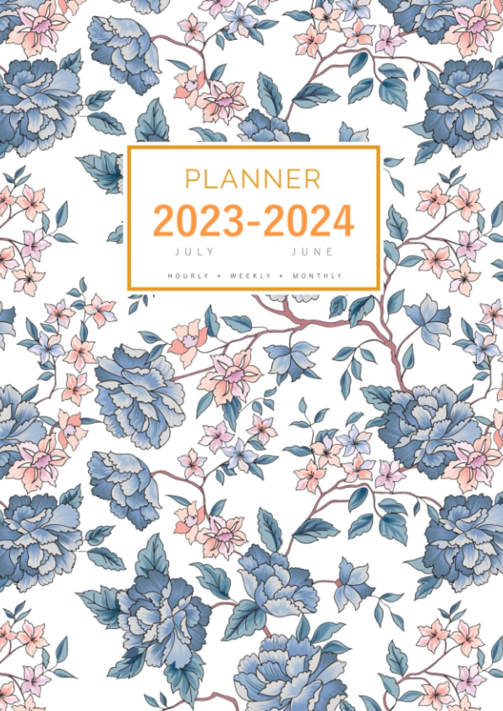 Planner July 2023-2024 June: A4 Large Notebook Organizer with Hourly Time Slots | Vintage Flower Leaf Design White
