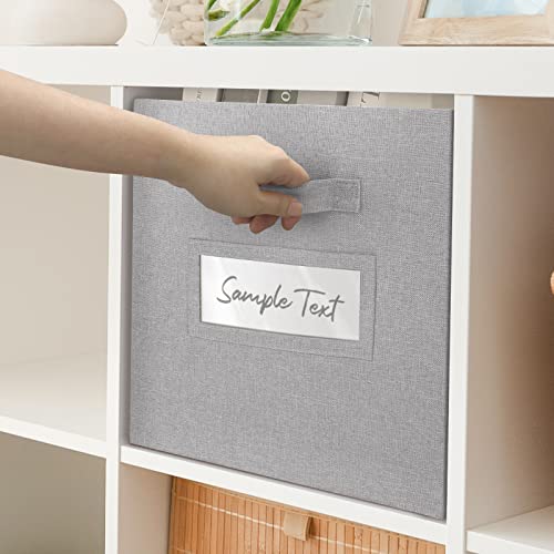 Posprica 13x13 Cube Storage Bins 8 pack, Collapsible Foldable Fabric Storage Boxes with Label Window, Storage Baskets Organizer with Dual Handles for Shelves, Clothes, Closet, Office, Bedroom, Grey