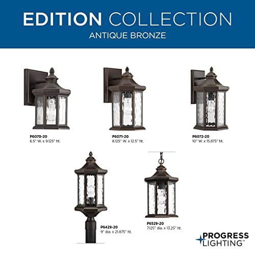 Progress Lighting Edition Collection 1-Light Water Glass Traditional Outdoor Medium Wall Lantern Light Antique Bronze, 7"