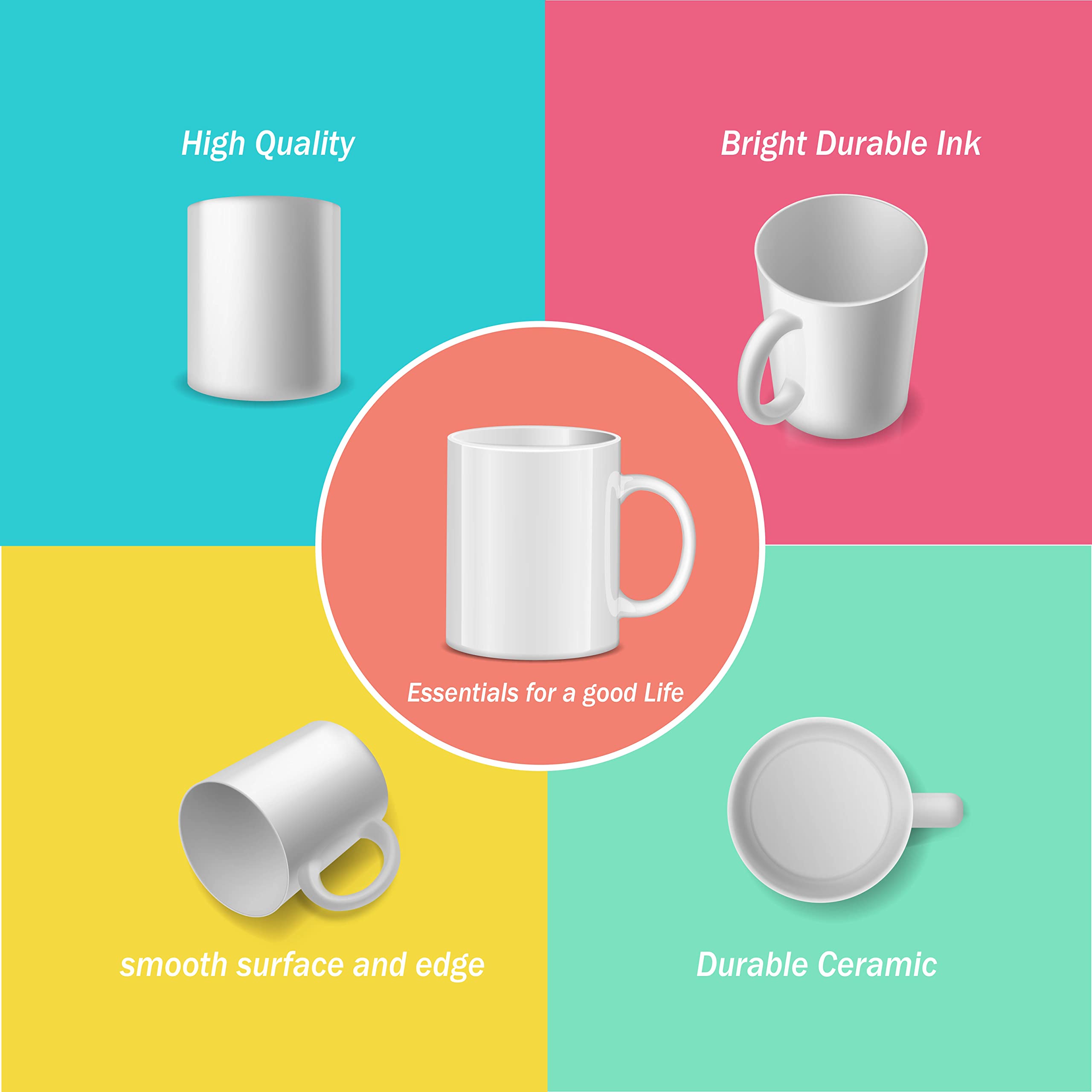 RAINBOWTIE Sublimation Mugs, Sublimation Mugs Blank, 11oz Sublimation Coffee mugs,White Coated Ceramic Cup, Mug Sets - set of 12