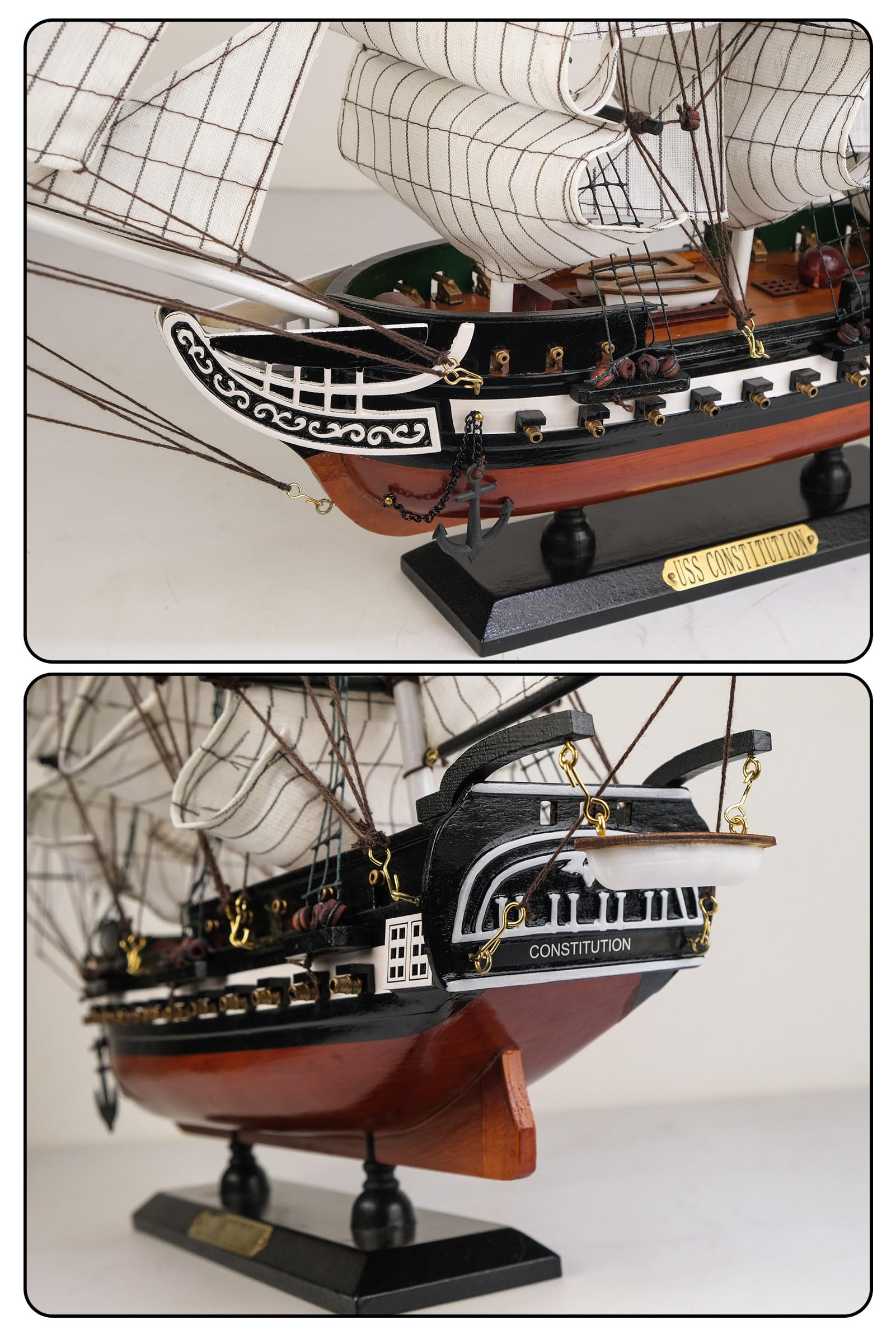 SAILINGSTORY Wooden Ship Model Sailboat Decor USS Constitution 1/150 Scale Replica Frigate Medium