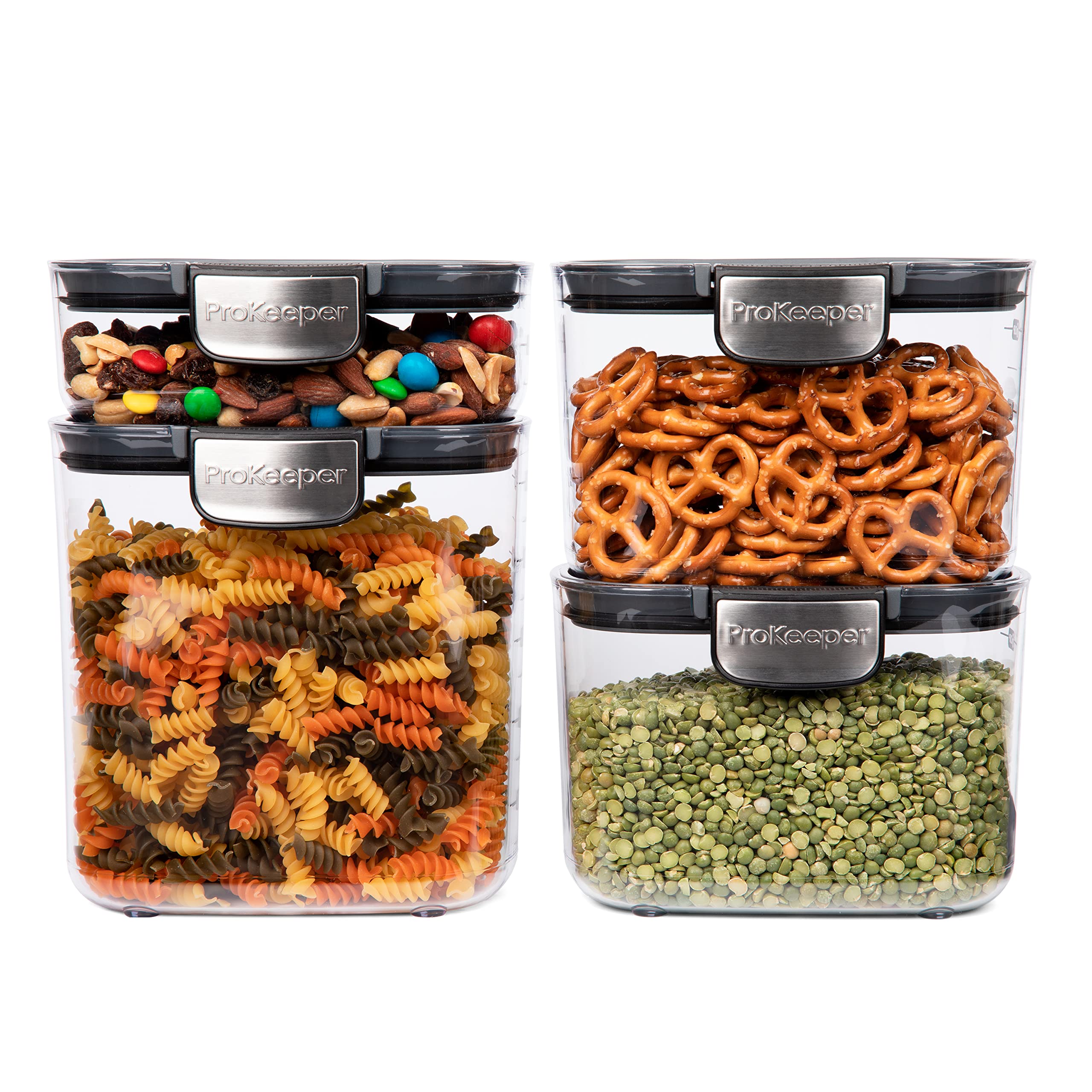 Progressive International ProKeeper+ 4-Piece Clear Plastic Modular Airtight Pantry Food/Snack Kitchen Storage Organization Container Canister Set (PKS-4PC (4-Piece Set))