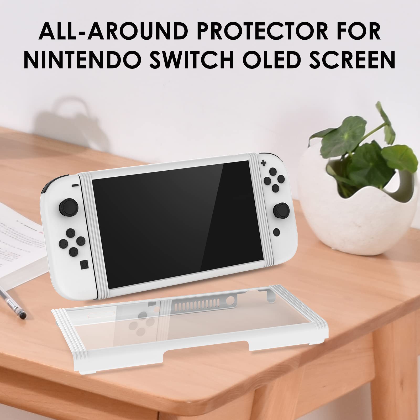 Sibese Tempered Glass Screen Protector Unique Design for Switch OLED Model 2021, HD Clear Screen Protector with PC Frame, Full Cover, Anti-Scratch, Bubble Free (White)