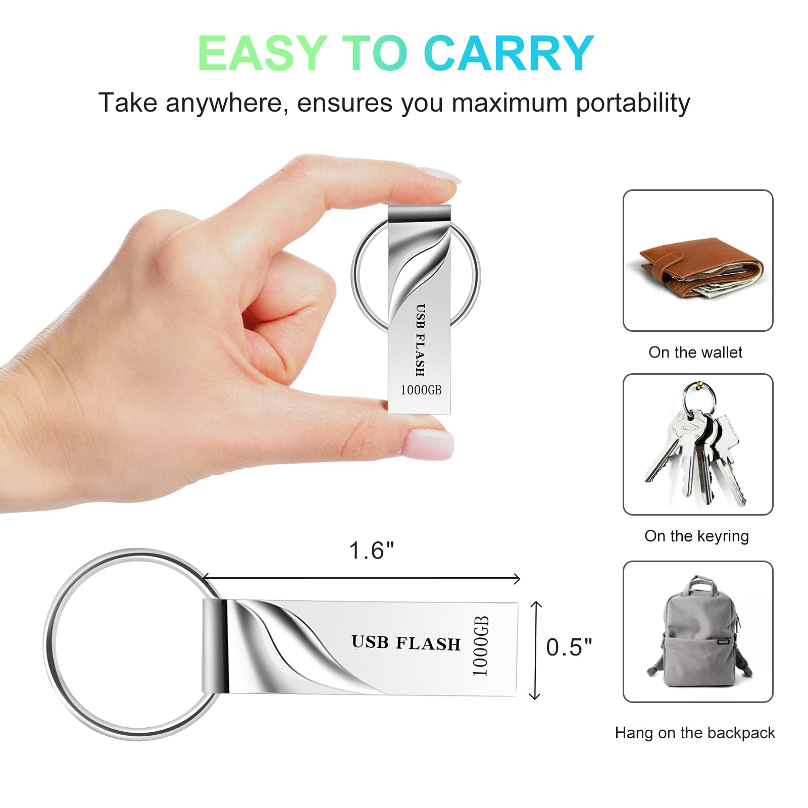 Yiracy 1TB USB Flash Drives Portable USB Drive 1000GB with Keychain High Speed USB 3.0 Thumb Drive Waterproof Jump Drive for PC Laptop Computer