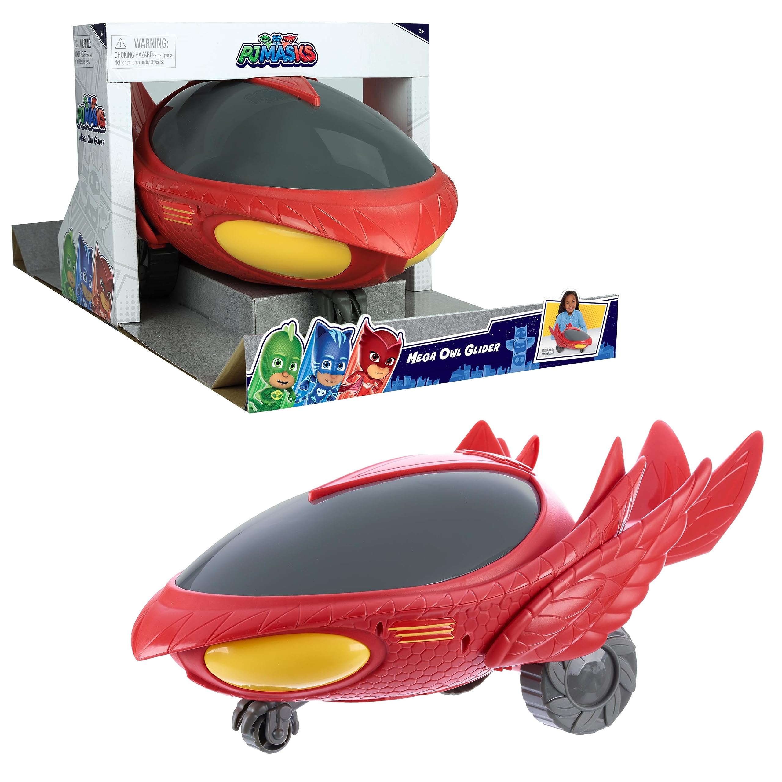 PJ Masks 20-inch Mega Vehicle, Owlette, Red, Wheels Really Roll, Giant PJ Masks Vehicle