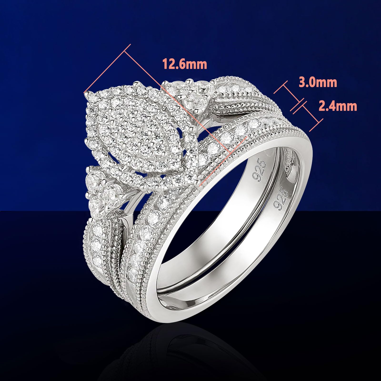 SHELOVES Marquise Shape Vintage Engagement Wedding Ring Sets White Round Cz 925 Sterling Silver Size 6.5