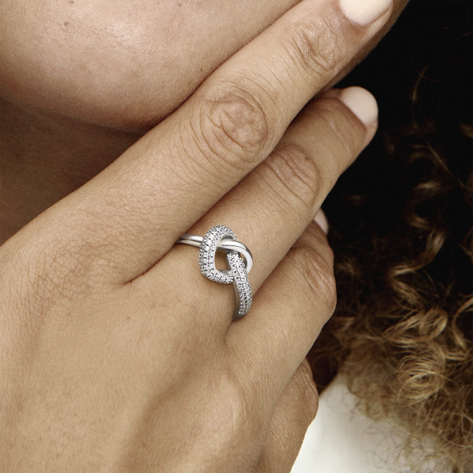 Pandora Jewelry Knotted Heart Cubic Zirconia Ring in Sterling Silver, Size 8.5