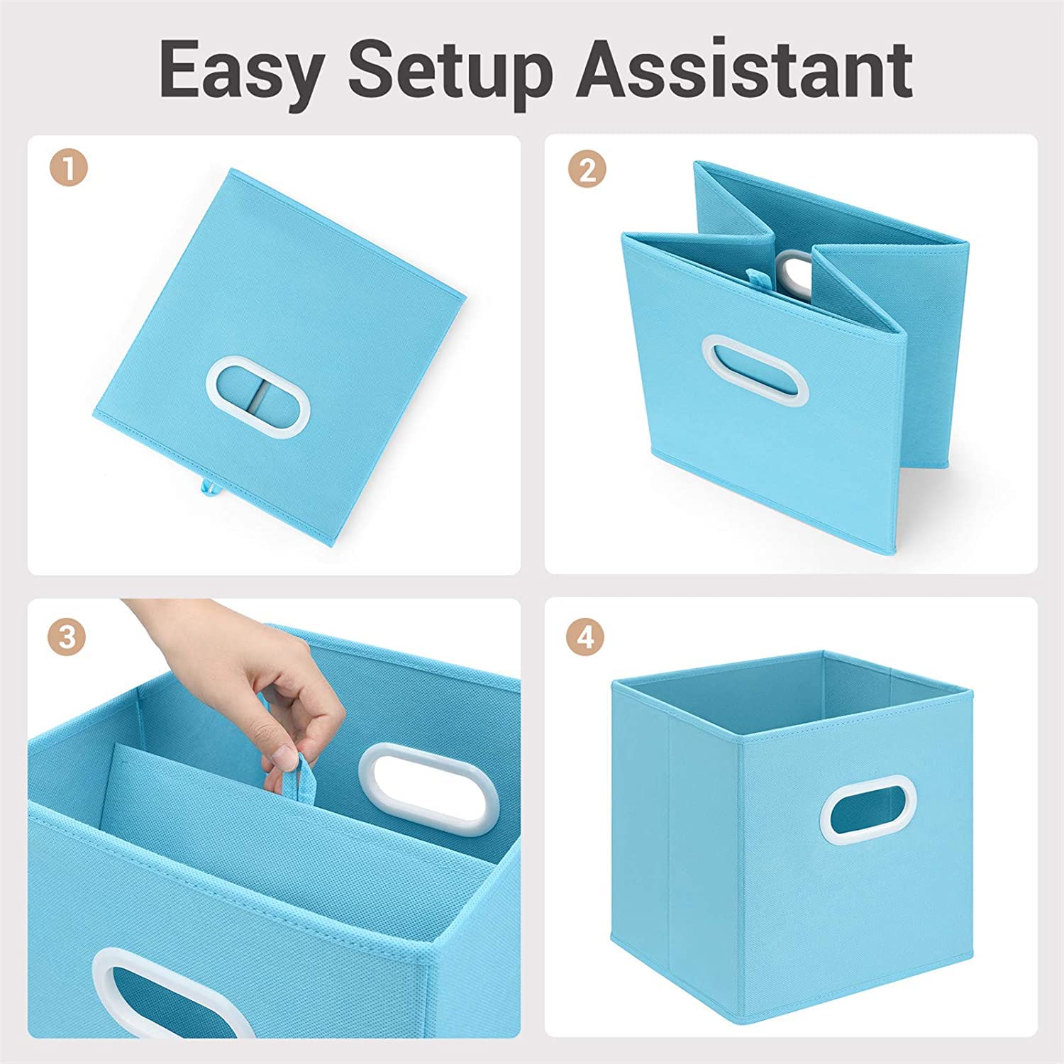 MaidMAX Cloth Storage Cubes, Cube Organizer Bins, Foldable Storage Baskets Containers with Dual Plastic Handles for Home Office Nursery Drawers Organizers, Aqua Chevron, 10.5×10.5×11 inches, Set of 6