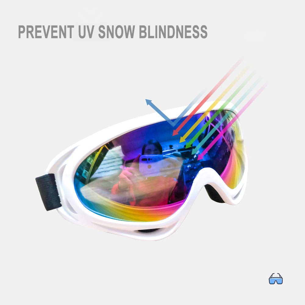 Ski Snowboard Goggles UV Protection Anti Fog Snow Goggles for Men Women Youth (white)