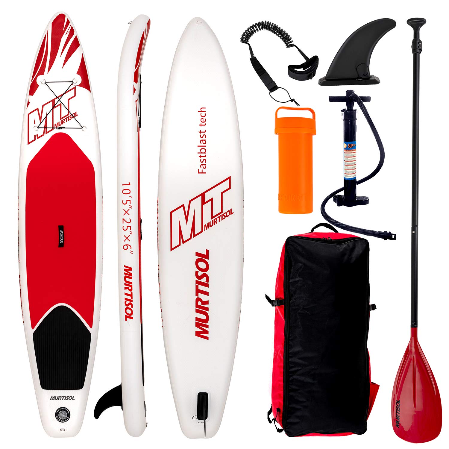 Murtisol 10'5'' Inflatable Stand Up Paddle Board(25in Width) for Skilled Person, Ultra-Thick Durable PVC, Non-Slip Deck, Extra SUP Accessories, Dual-Action Pump, Ankle Strap, Adjustable Paddle, Red