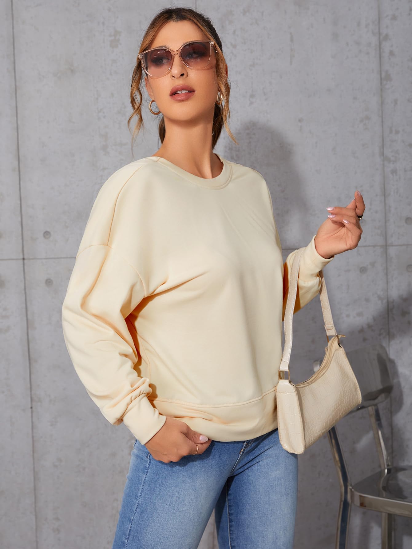 SweatyRocks Women's Criss Cross Crewneck Sweatshirts Cut Out Loose Pullover Blouse Backless Shirt Casual Jumper Tops Grey M