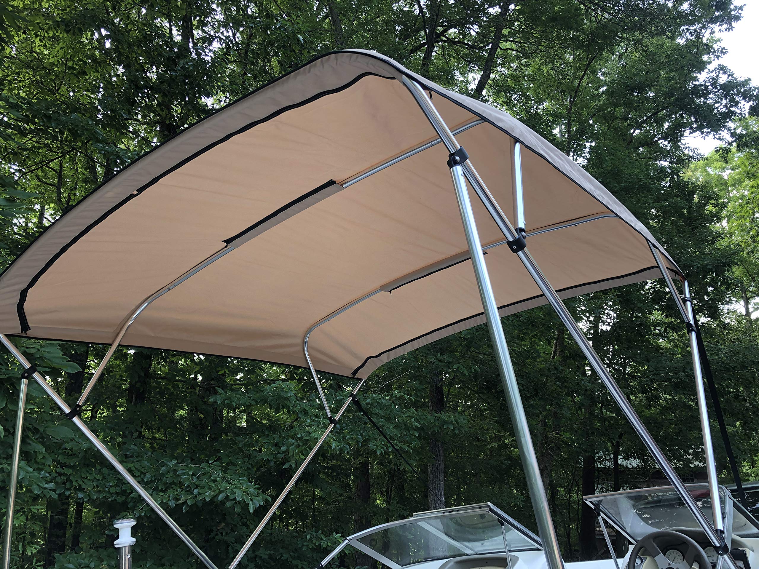 Replacement Bimini Top Canvas with Boot, Beige, 9' Long x 8.5' Wide, 16oz, by Cypress Rowe Outfitters, 4 Bow, fits 97-103" Wide