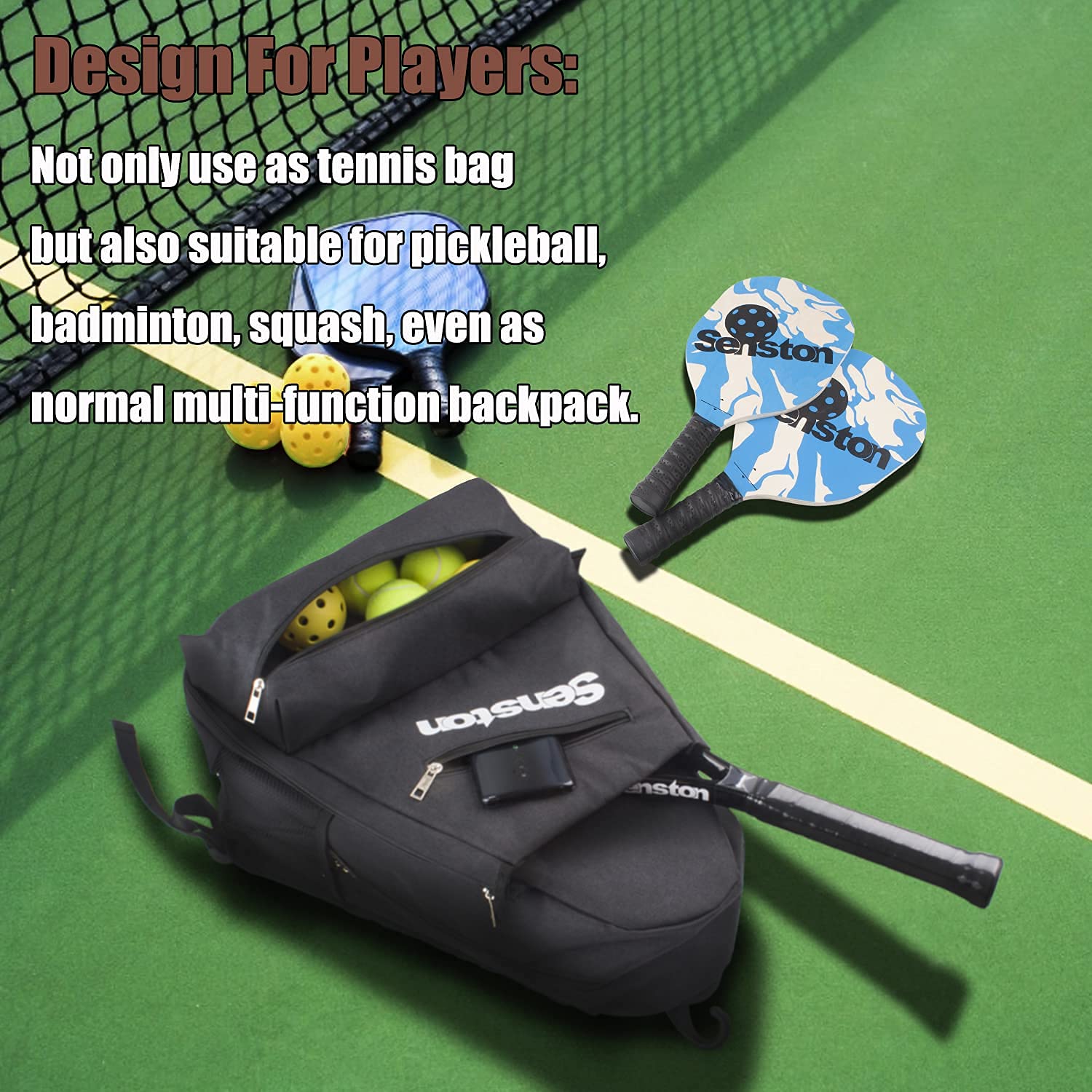 Senston Rackets Backpack for Tennis Bag 3 Rackets/Badminton Backpack/Pickleball Bag With Ventilated Shoe Compartment