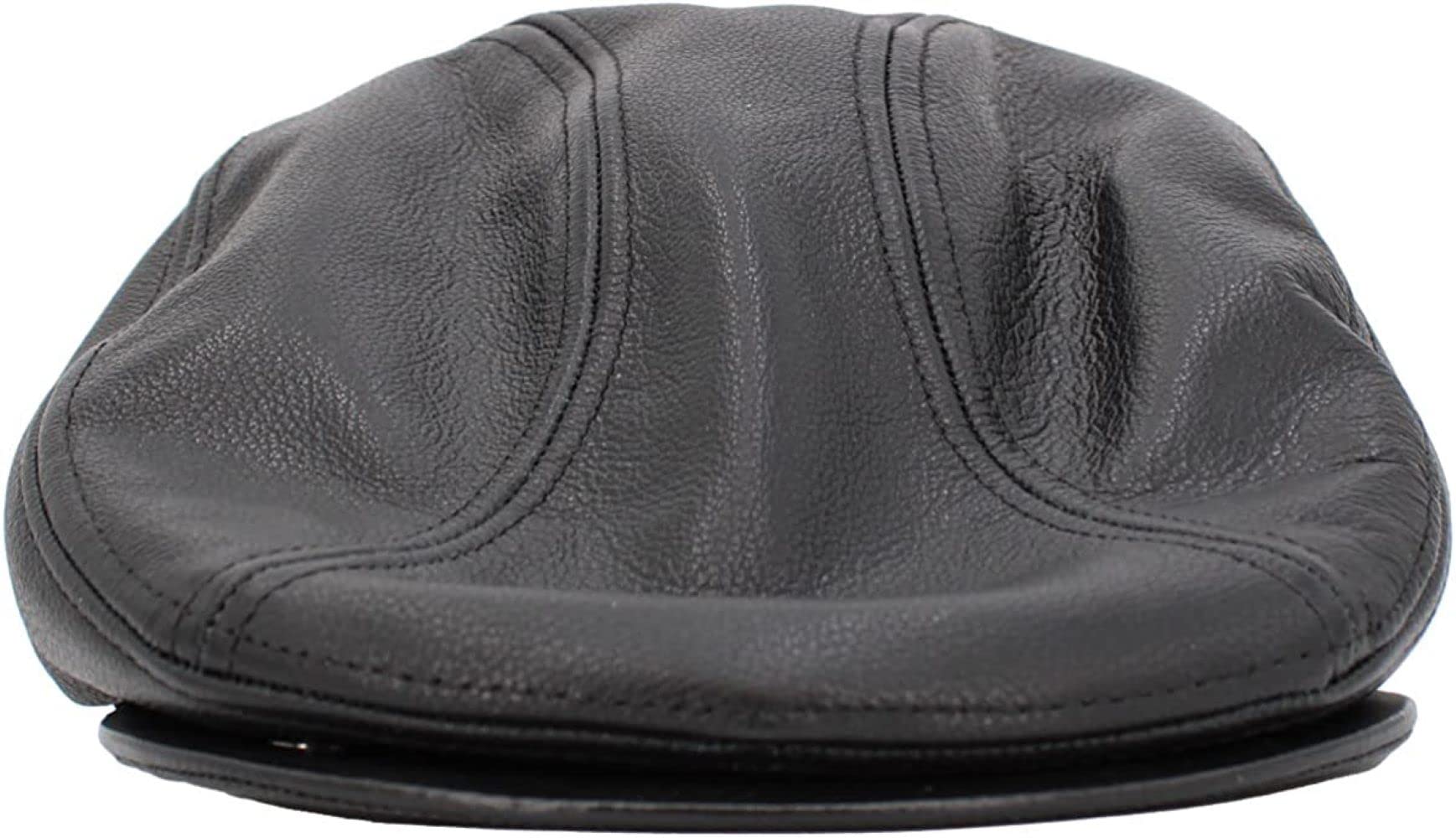 Men Genuine Newsboy Leather Hat Cap Gatsby Flat Golf Cabbie Made in USA (Small/Medium, Black) 21 1/2-22 1/4 ; Inches 55-57CM / 6 7/8-7 1/8