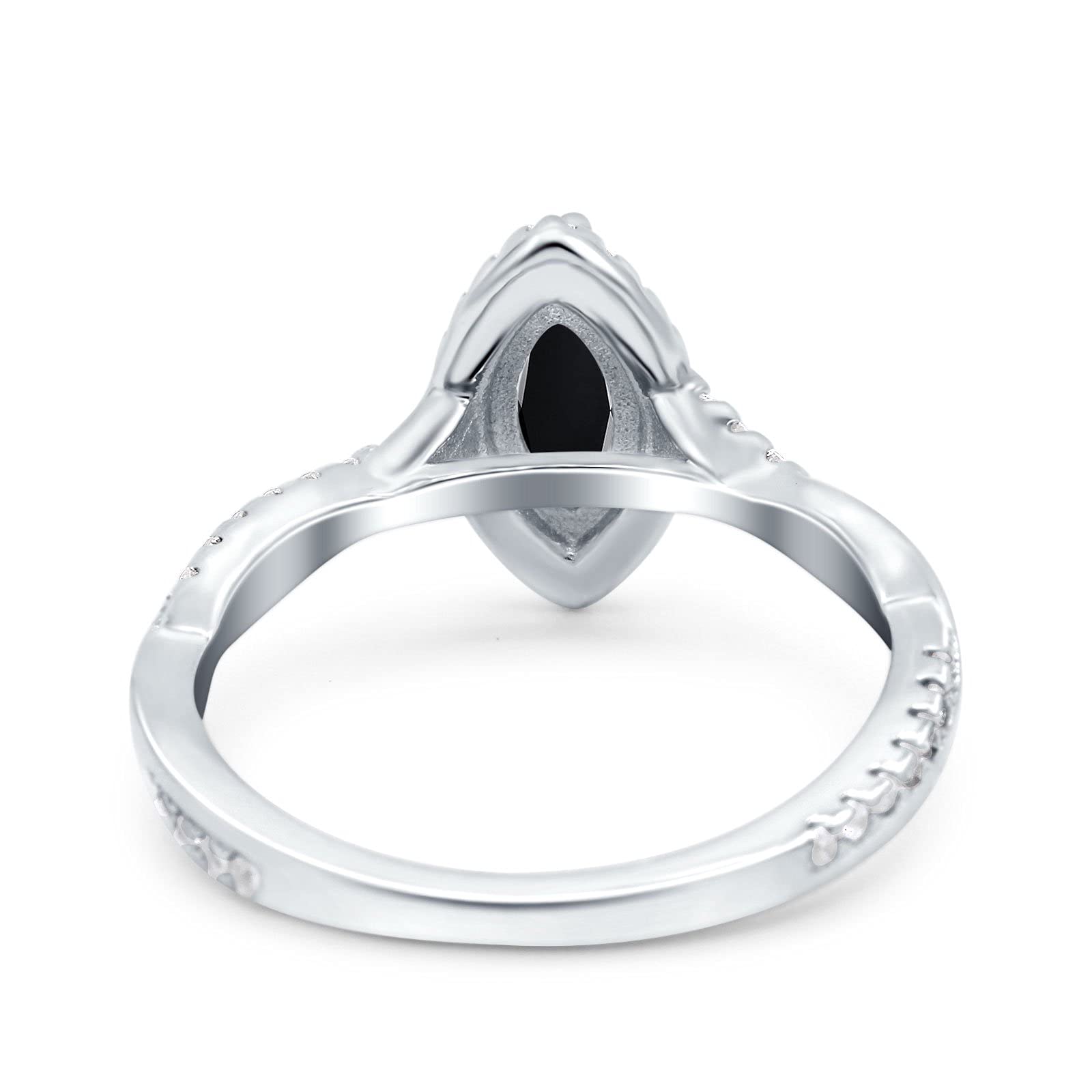 Simulated Black Cubic Zirconia Size-9 Infinity Twist Halo Marquise Art Deco Vintage Engagement Wedding Bridal Ring Simulated CZ 925 Sterling Silver