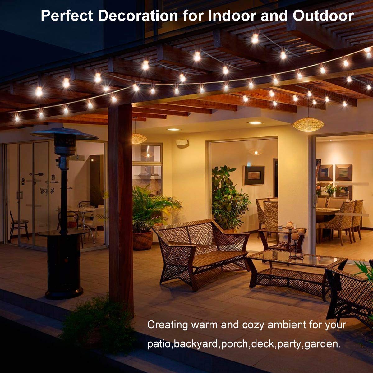 Muasdae 100FT Outdoor String Light,Patio String Lights with 33+4 Plastic LED Shatterproof Clear Bulbs - Waterproof Commercial Lighting Create Ambience On Your Patio Porch Backyard Party Wedding