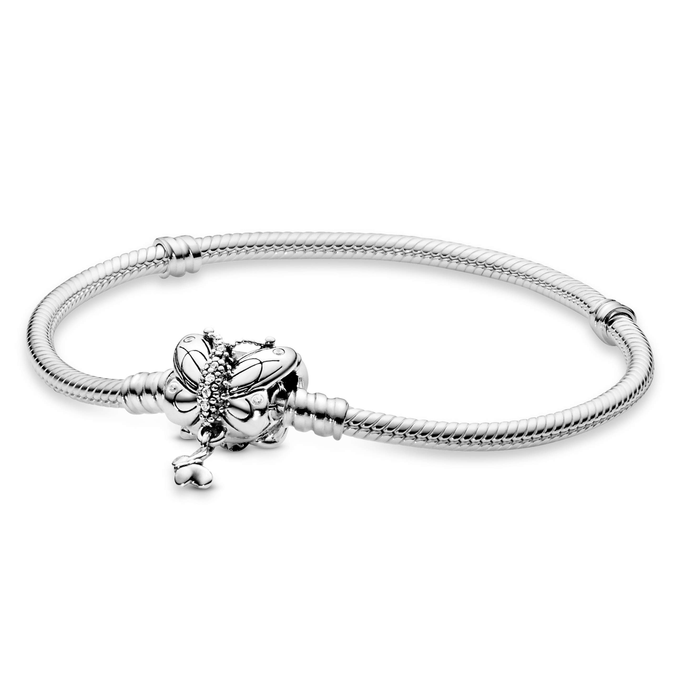 Pandora Jewelry Moments Butterfly Clasp Snake Chain Cubic Zirconia Bracelet in Sterling Silver, 6.7"