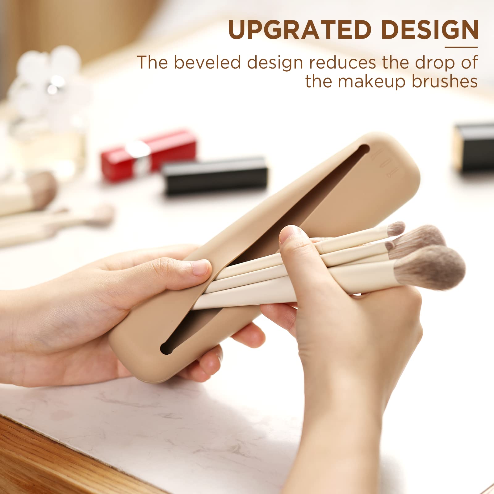 Wekin Makeup Brush Holder Travel, Silicone Portable Soft Cosmetic Brush Organizer Case Bag for Daily, Work, Gift,Business Cute Make-up Brushes Storage Tools for Vanity