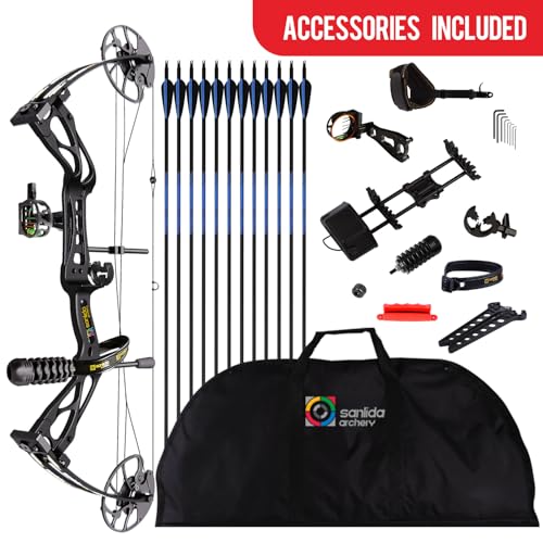 Sanlida Archery Dragon X8 RTH Compound Bow Package for Adults and Teens,18β-31β Draw Length,0-70 Lbs Draw Weight,up to IBO 310 fps,No Bow Press Needed,Limbs Made in USA,Limited Life-time Warranty