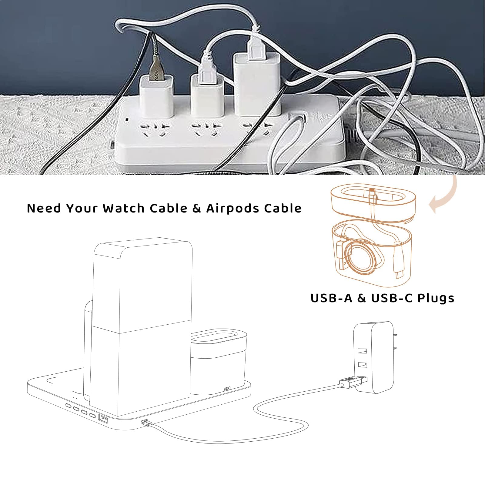Wireless Charging Station, iPhone 3 in 1 Fast 15W Wireless Charger with Alarm Clock and Night Light, Charging Dock for iPhone 12/13/14/15 Pro/Pro Max, Samsung, AirPods