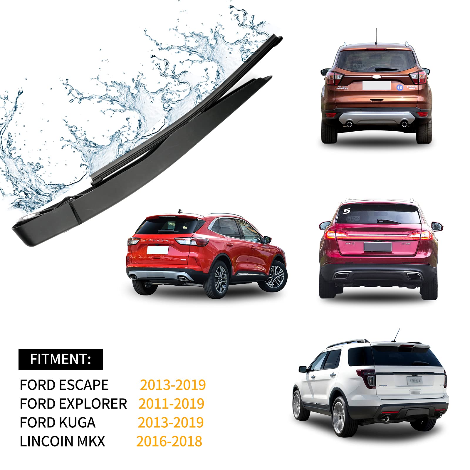 Replacement For Ford Explorer 2011-2019, Escape 2013-2019,Lincoln MKX MKC 2016-2019 Rear Windshield Wiper Blade Arm Set-GAYCICC Back window Wiper Assembly Replacement