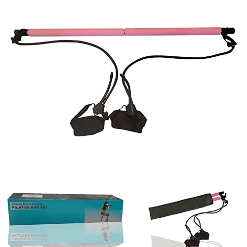 Resime Bar - Portable Pilates Bar Kit with Upgraded 30LB Adjsutable Foot Resistance Bands. Resistance Bands. for Pilates Toning Sticks. Pilates Reformer Machine (Pink)