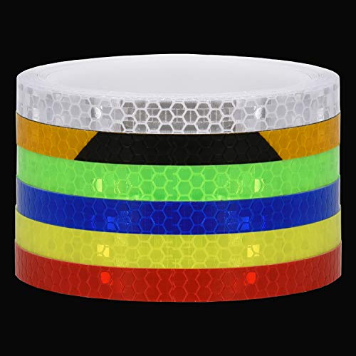 Reflective Tape Outdoor Safety Warning Lighting Sticker Waterproof Bike Reflector Tape for Car, Bicycle, Motorcycle Rim Self-Adhesive DIY Decoration (6 Colors-Blue Red Green White Yellow Black+orange)