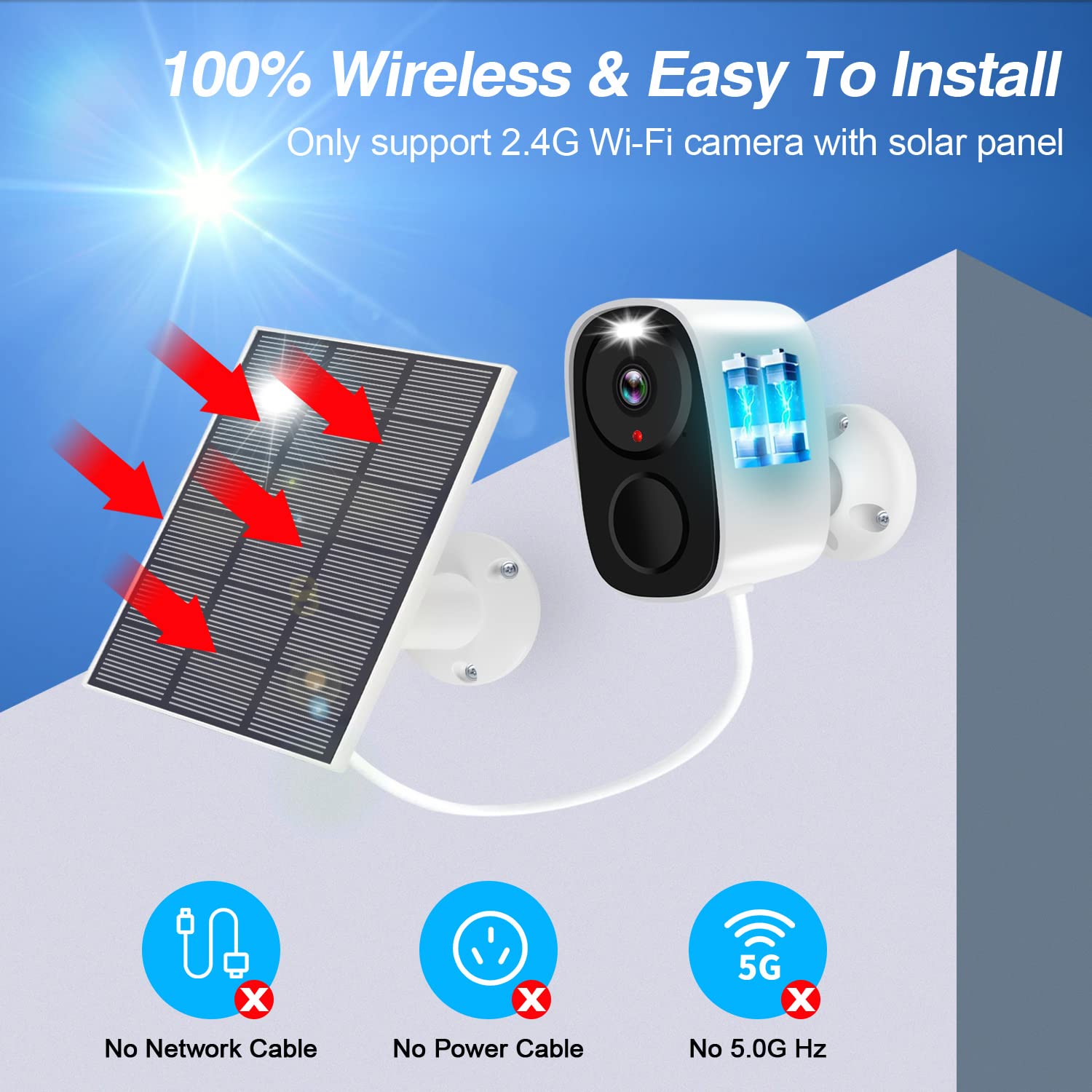 Weochi Security Camera Wireless Outdoor with Solar Panel Cameras for Home Security, 1080P Camera with Color Night Vision, PIR Human Detection, AI Dectection, IP66 Waterproof, SD Card/Cloud Storage