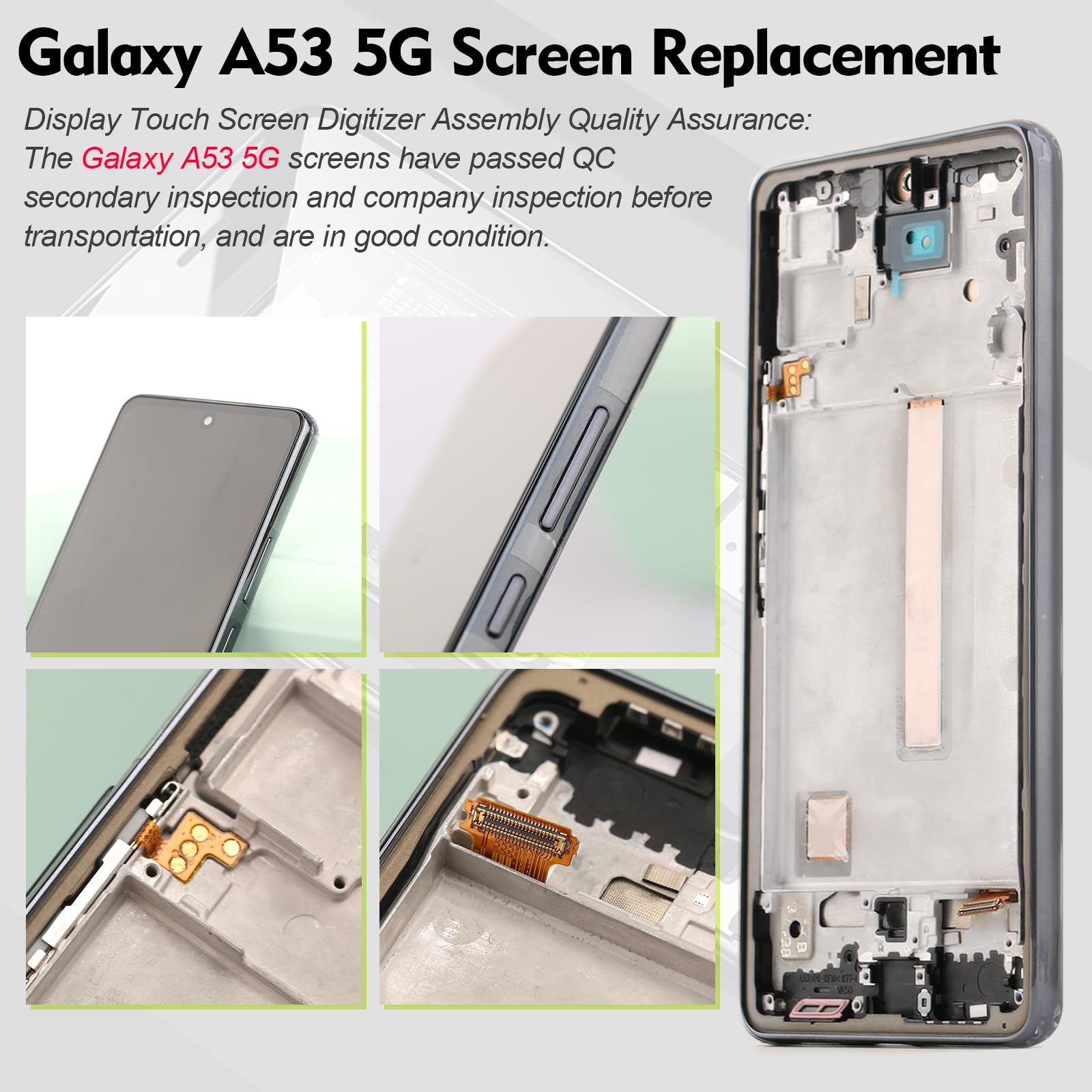 Ocolor Incell LCD Screen for Samsung Galaxy A53 5G A536U Screen Replacement for Samsung A53 5G A536B Touch Display Digitizer Assemblywith with Tools[Black with Frame] (No Fingerprint Unlock Support)
