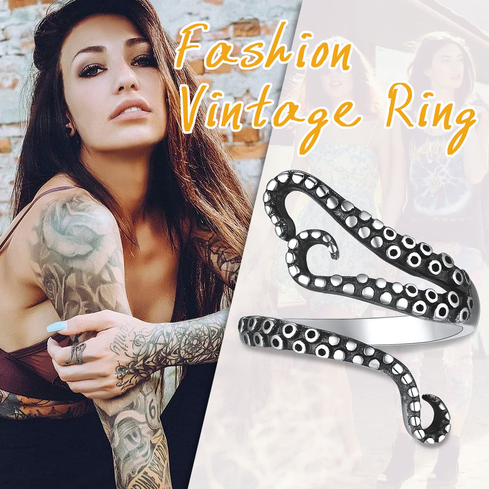 SILVERCUTE Silver Octopus Ring Personalized Punk Tentacle Band Statement Animal Ring Kraken Ring Pirate Rings for Men Women