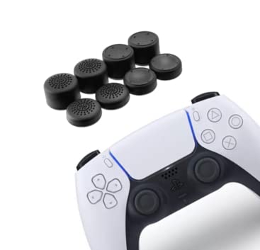 Thumb Grip (Set of 8) for PS5 PS4 PS3 Xbox One Xbox 360 (X,S Series) and -Sweat Resistant 100% Silicone Precision Raised Anti-Slip Rubber Analog Grip for Xbox One Controller (Black)