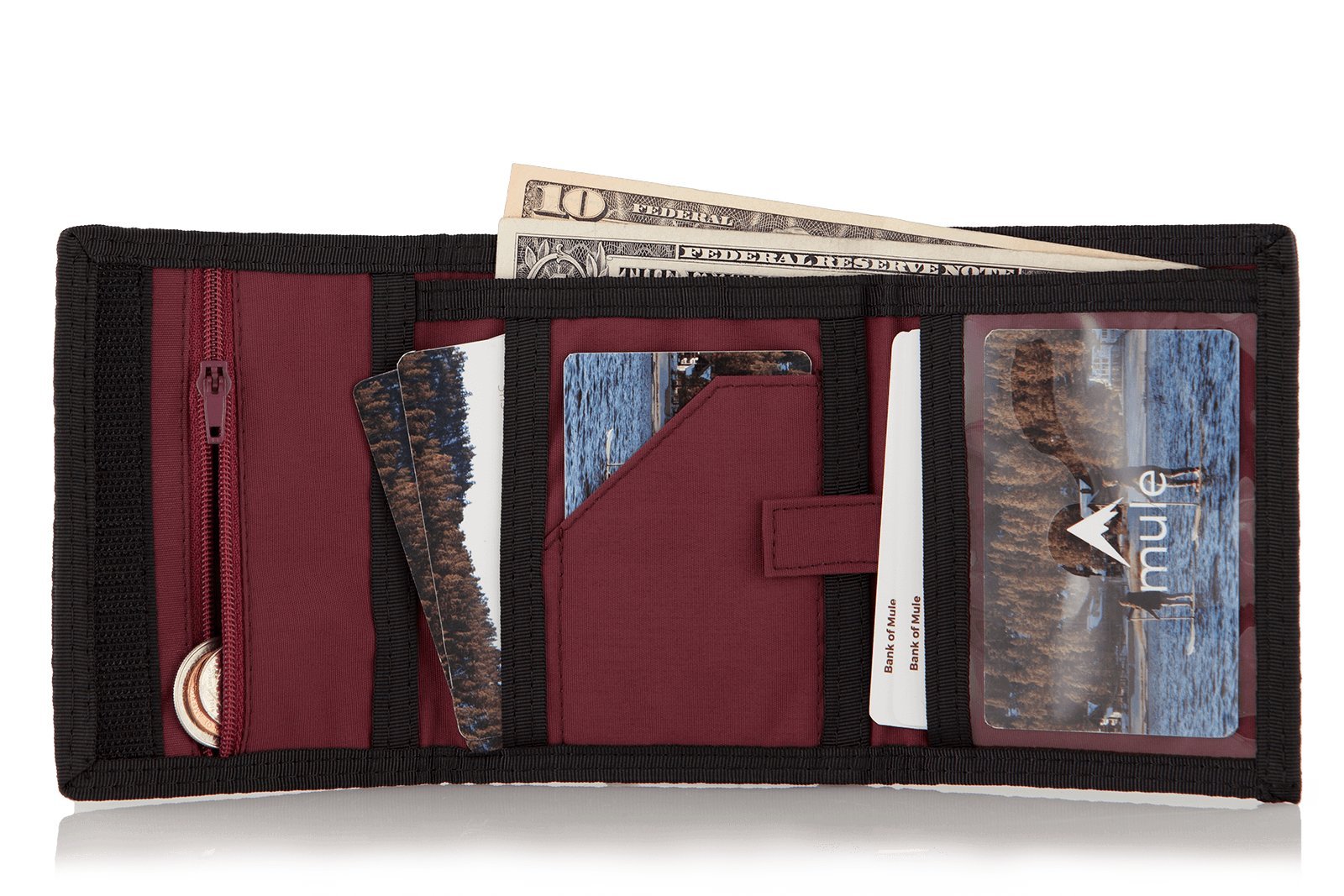 Mule Switchback Mens Wallet | Leather, RFID Protected, Tri-Fold, Water Resistant, ID Window | Holds 12 cards, Oxblood