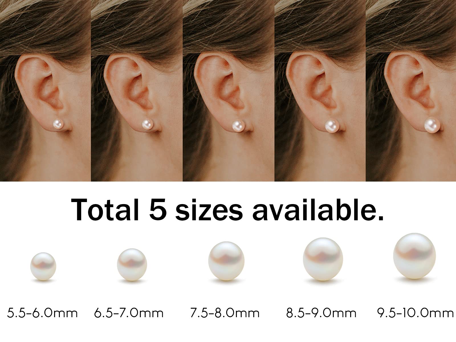 SWEETV Pearl Earrings for Women Real Freshwater Button Pearl Studs for Wedding 9.5-10.0mm Pearl Sterling Silver Earring