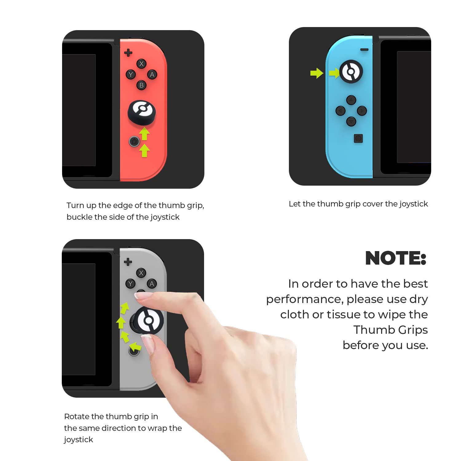 Thumb Grip Set Joystick Caps Compatible with Nintendo Switch/OLED/Lite Console,Silicone Analog Stick Caps for Switch Joy-Con Controllers – White+Black,2 Pairs