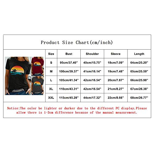 wodceeke Women's Retro Beach Print T-shirt Short Sleeve Round Neck Basic Tee Summer Casual Sports Tops (Black, XXL)